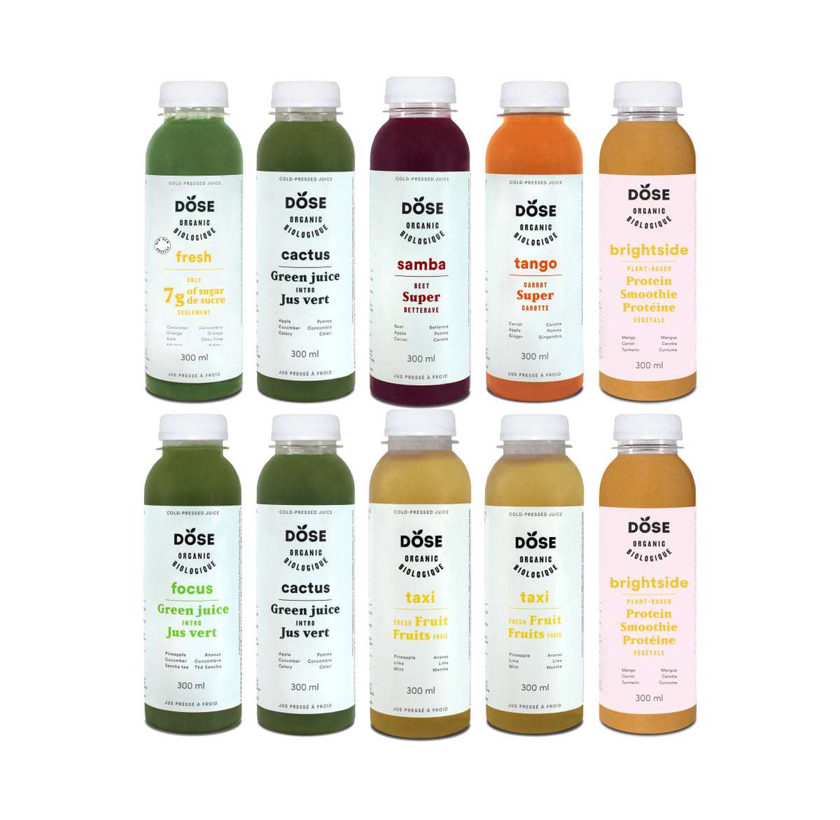 1-Day Beginner Cleanse - PURITY - 10 organic cold pressed juices 300ml - Dose Juice