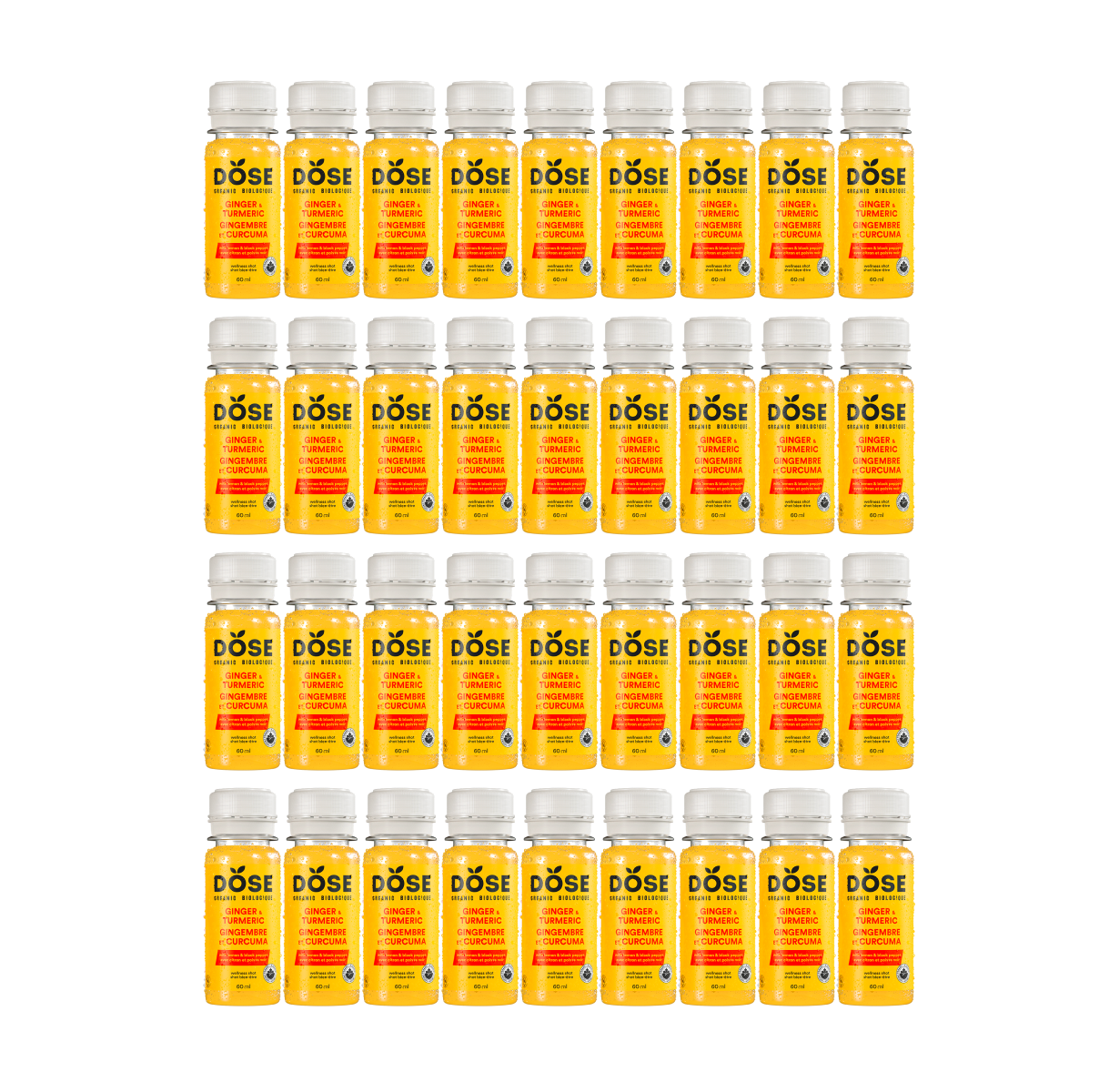 GINGER & TURMERIC - 36 organic cold pressed shots 60ml - Dose Juice