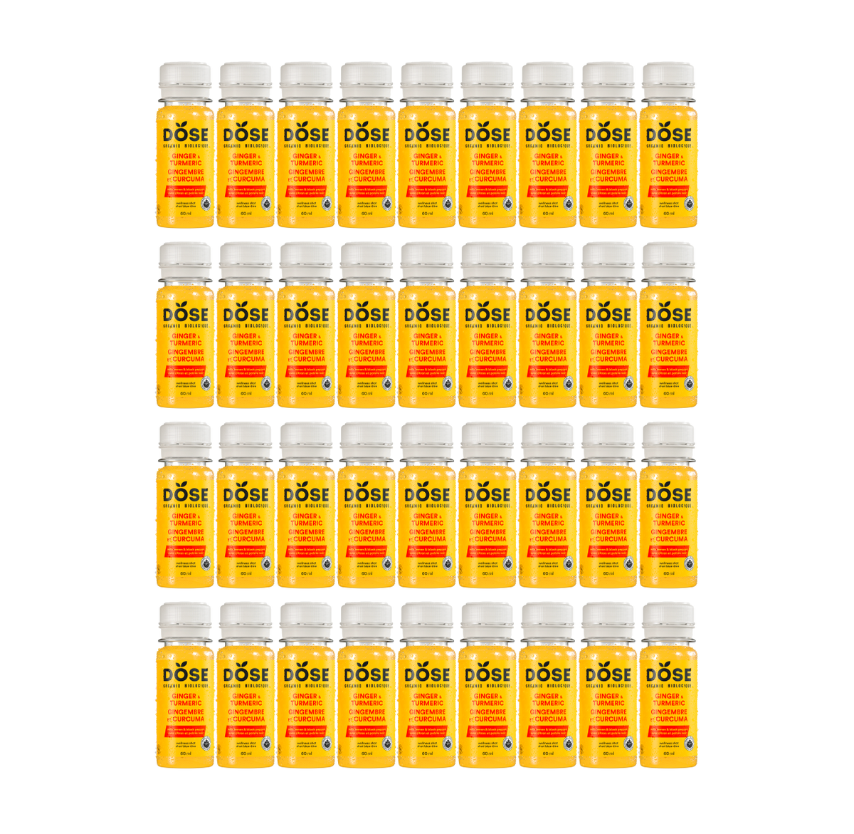GINGER & TURMERIC - 36 organic cold pressed shots 60ml - Dose Juice
