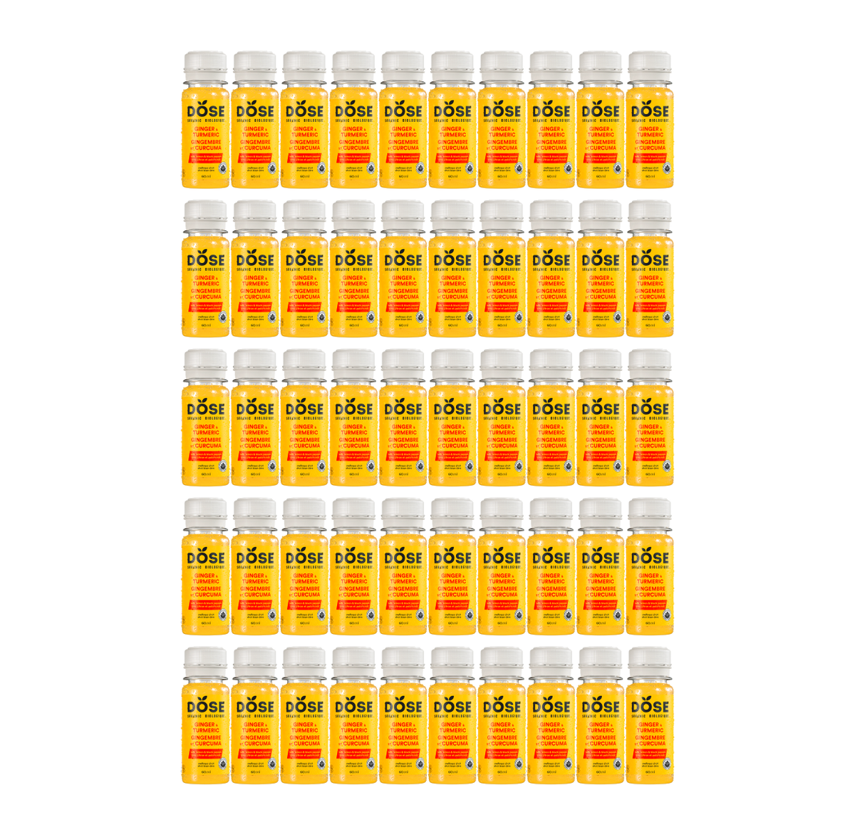 GINGER & TURMERIC – 50 organic cold pressed shots 60ml - Dose Juice