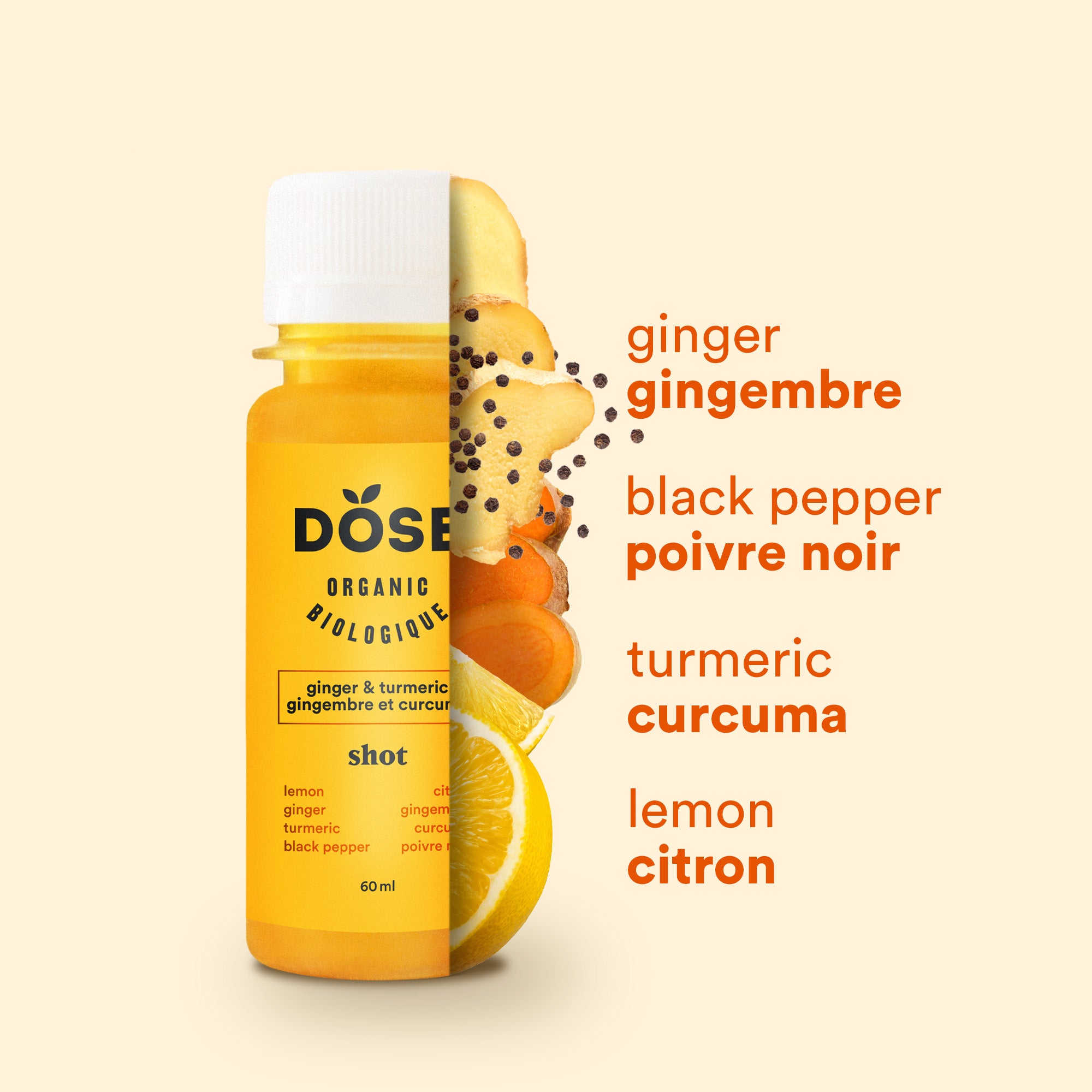 GINGER & TURMERIC 60ml - Organic cold pressed shot - Dose Juice